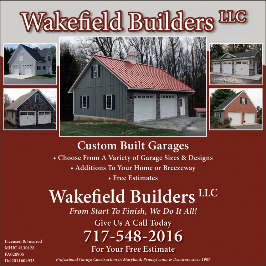 Custom Built Garages, Wakefield Builders LLC, Peach Bottom, PA