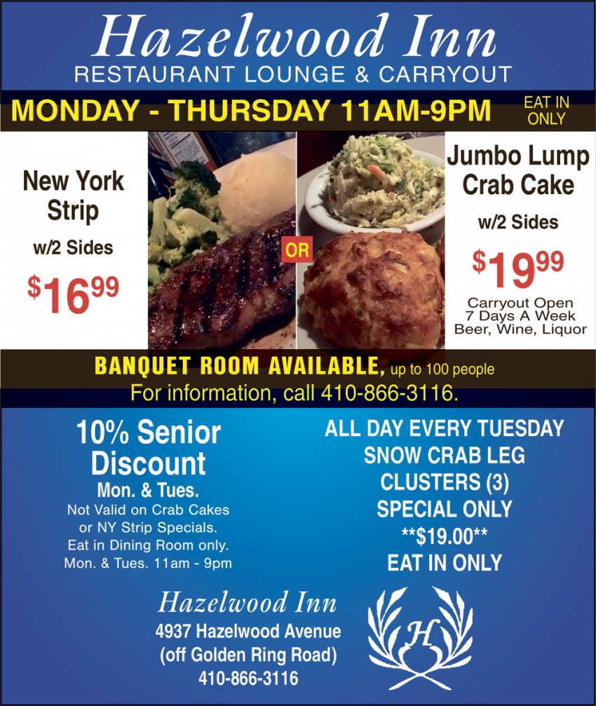 Restaurant Lounge & Carryout, Hazelwood Inn, Baltimore, MD